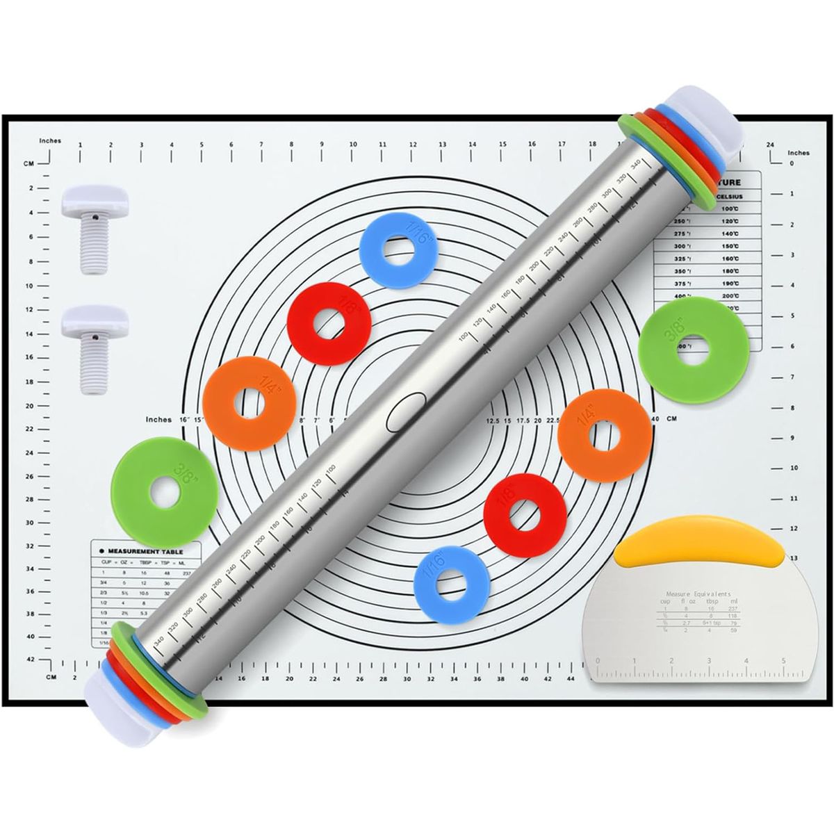 Unokit Rolling Pin Set, Steel Dough Rolling Pin, Adjustable Ring And ...