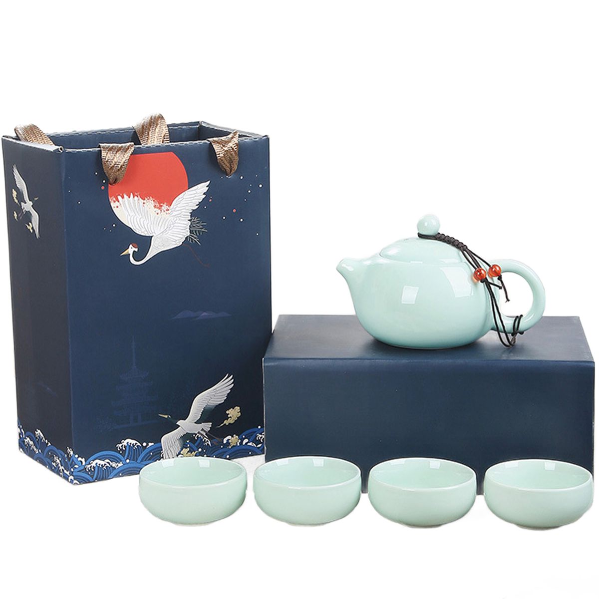 Chinese Tea Set 5 Piece Ceramic Chinese Tea Pot Set with Cups and Gift ...