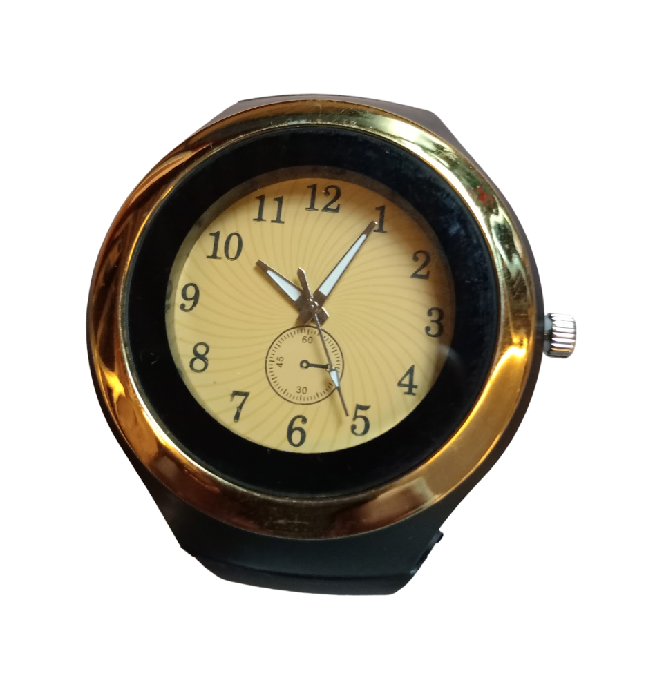 Analogue Watch With Rubber Strap- Black Strap and Gold Face Unisex ...