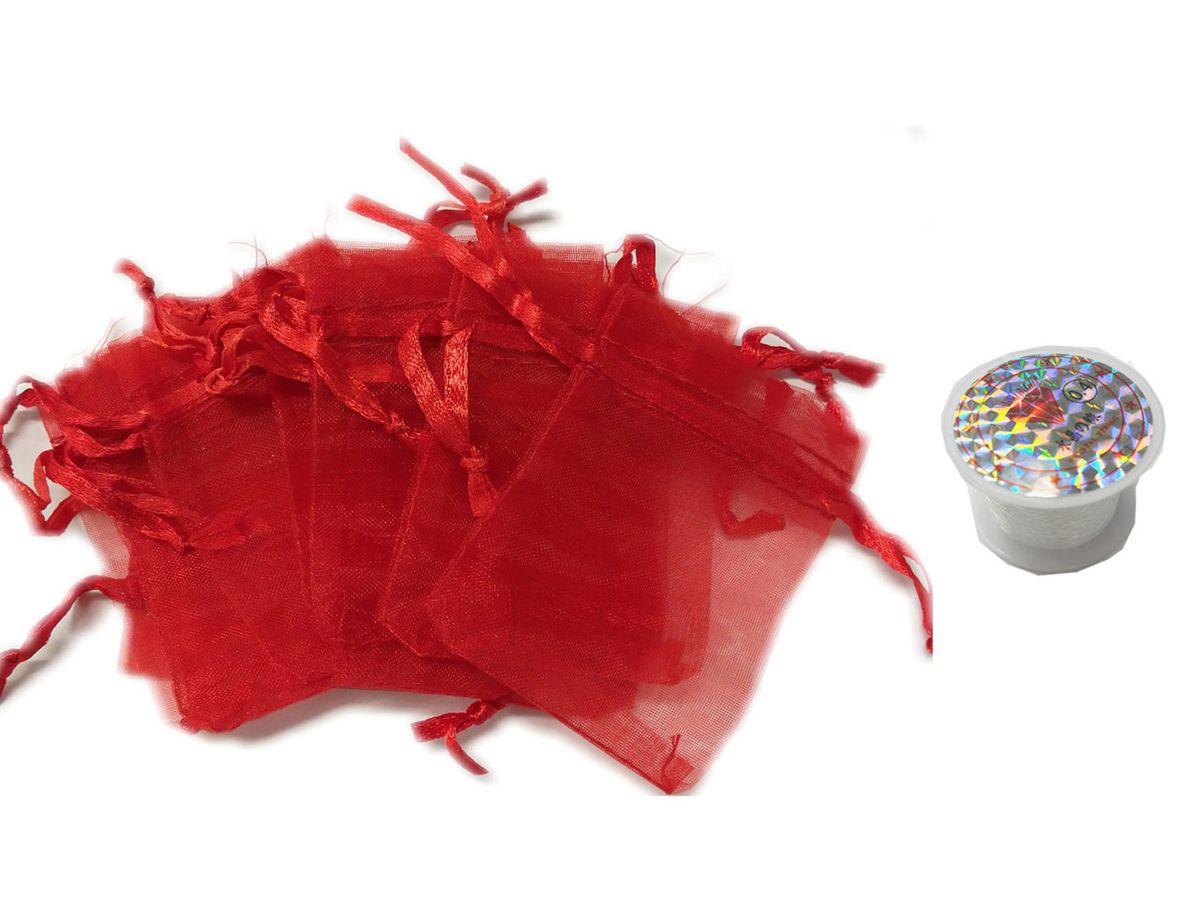 BEAD COOL - Bulk Bag - 100pcs - RED - 10 by 12cm - Gut- Organza bag ...
