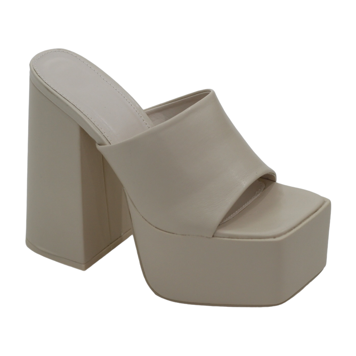 Lamara Paris Porto Platform Slide On 14cm Thick Heel PU Bone | Shop ...