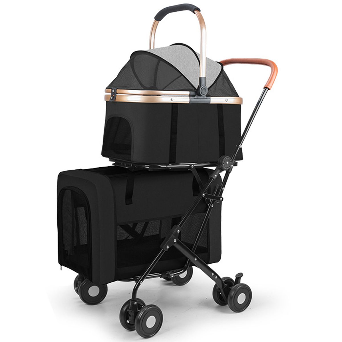 Double Pet Stroller with 2 Detachable Carrier Cages,Portable Dog ...