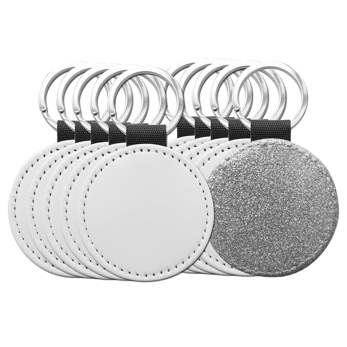Round Glitter PU Leather Laser Engravable or Sublimation Keyring Blanks ...