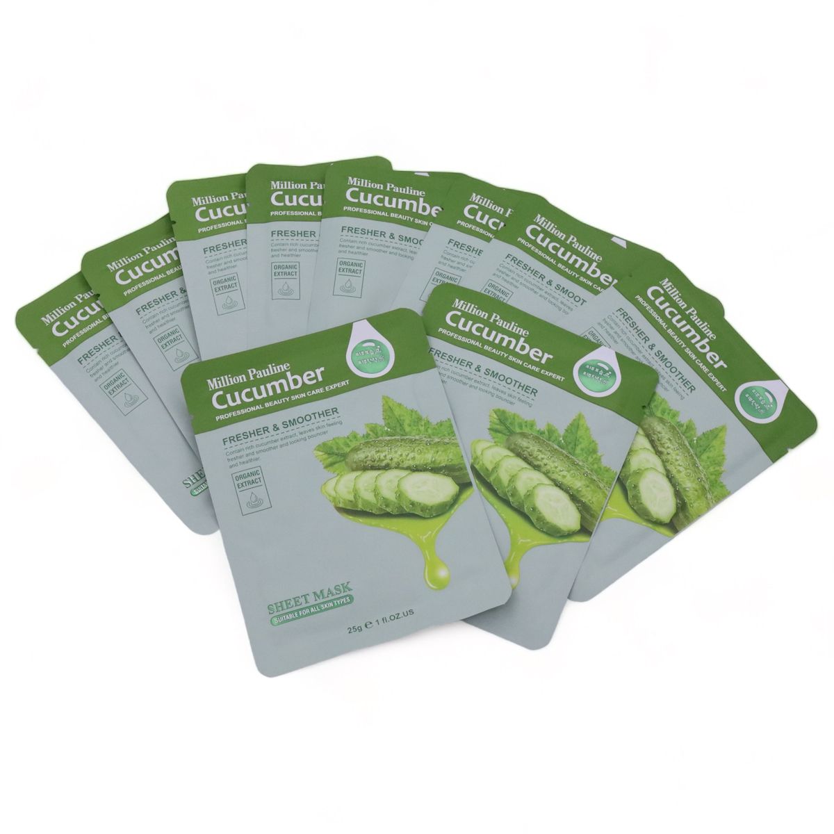 Set of 10 - Cucumber Face Mask Sheets for Hydrating and Smoothing Skin ...