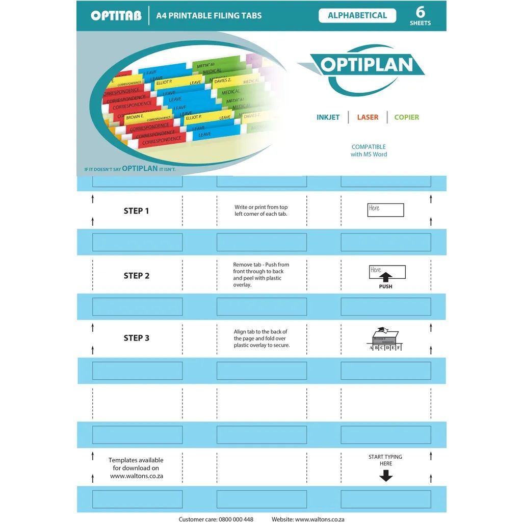 Optiplan Opti Tabs Alpha A4 24up (Pack 144) Light Blue | Shop Today ...