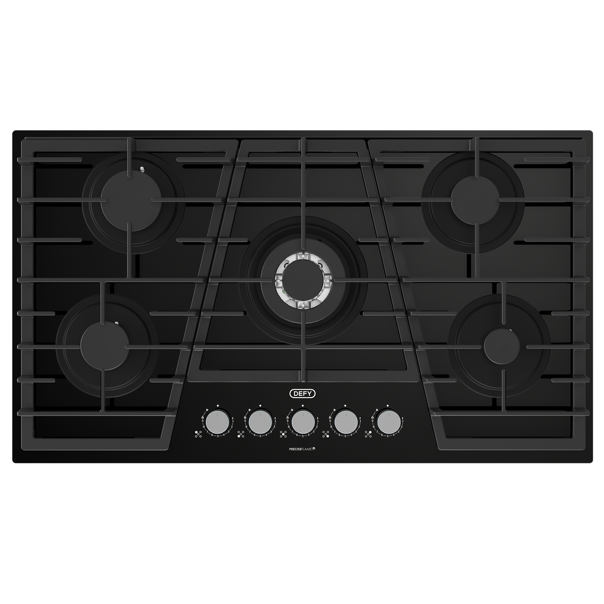 Defy 90cm Gemini black glass Gas Hob w/ Fullcast Iron Pan Support ...