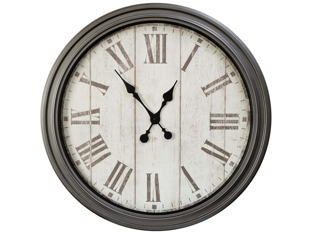Large Grey Wall Clock with Faux Wood Panels 76cm Diam. | Shop Today ...