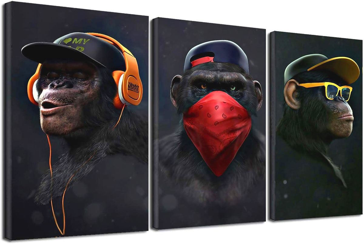 The 3 Wise Swag Monkey Cotton Canvas cm Fashion Wall Art | Shop Today ...