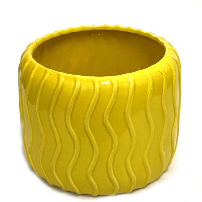 PH Garden - Large Pot Cover White With Wiggle Design Mustard D19 x ...