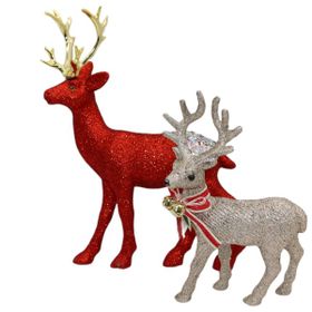 Set Of 2 Reindeer - Gold And Red Glitter Reindeer Christmas Decor ...