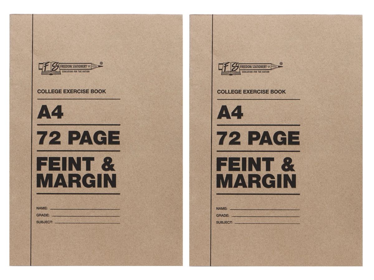 Freedom Stationary A4 72 Page Feint & Margin College Exercise Book - 2 ...