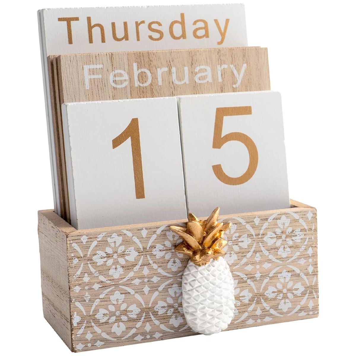 Vintage Wood Block Perpetual Calendar Month Week Date Display ...