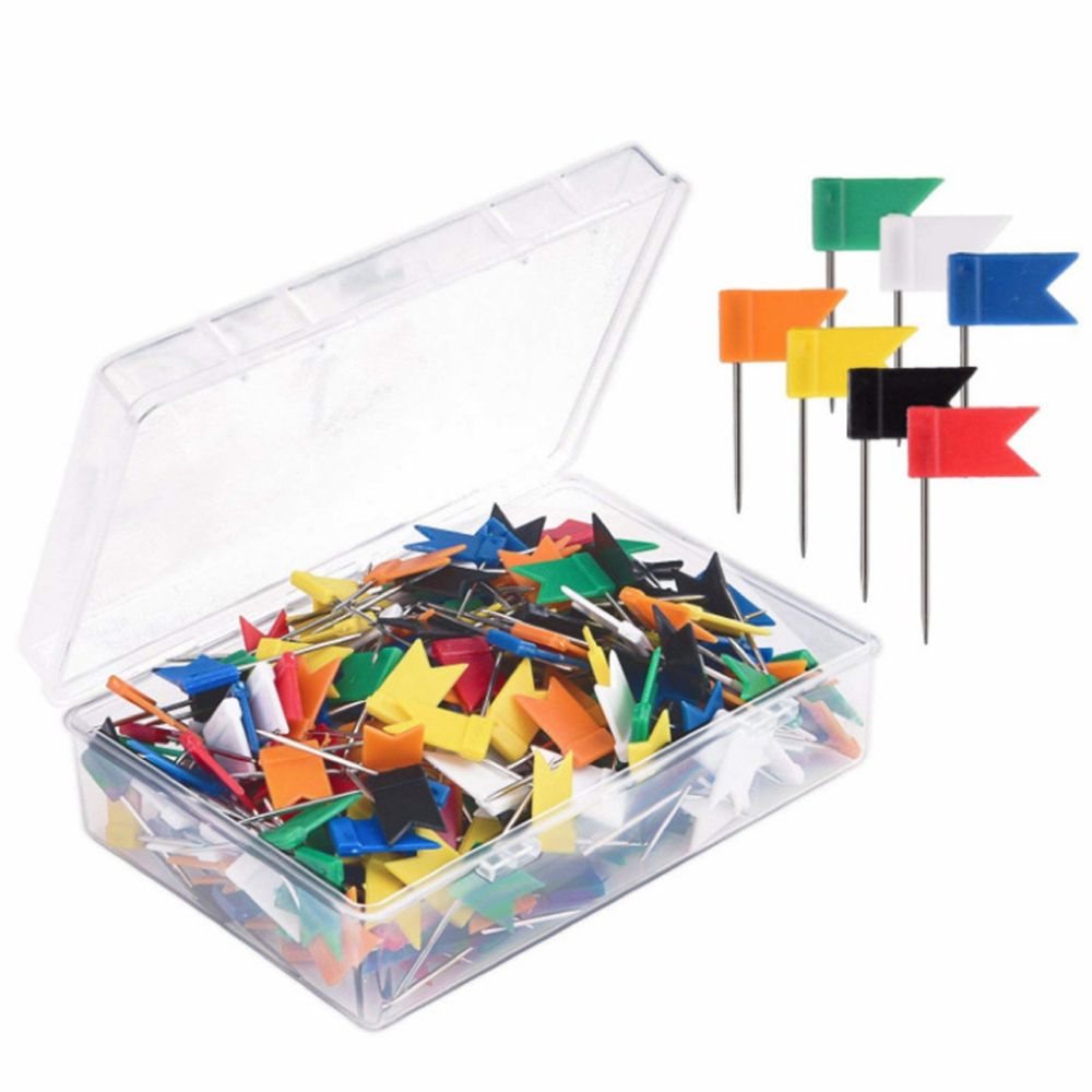 Craft Multifunctional 100 Piece Colourful Flag Pins (Map Travel Tacks ...