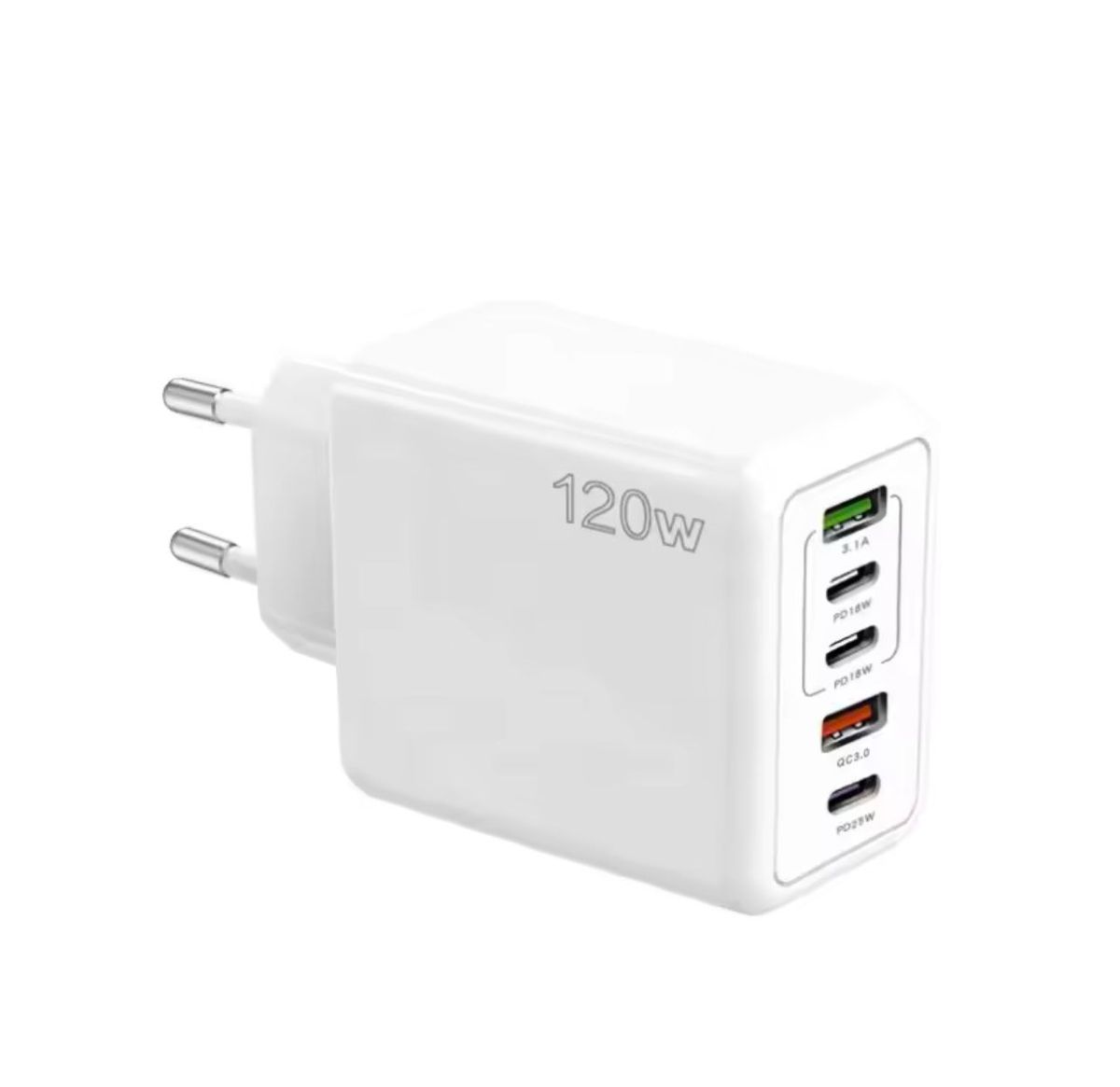 White 120W 3-in-1 Type-C + 2USB Multi-Port Adapter Fast Wall Charger ...