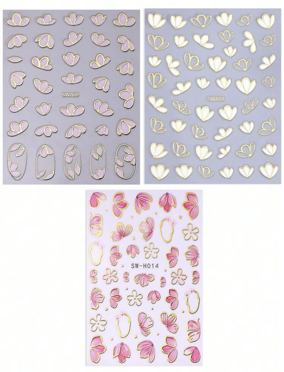 Flower Nail Art Stickers - Pink & Gold (3 Sheets) | Shop Today. Get it ...
