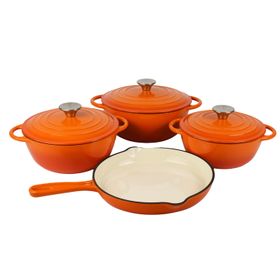 La Cocina 7 Piece Amber Cast Iron Enamel Cookware Pots Set | Shop Today ...