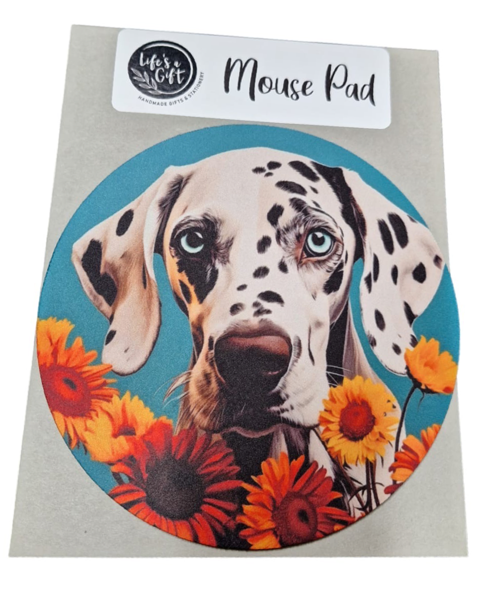 Funky 20cm Round Mouse Pad -Blue-Eye Dalmatian & Flowers | Shop Today ...