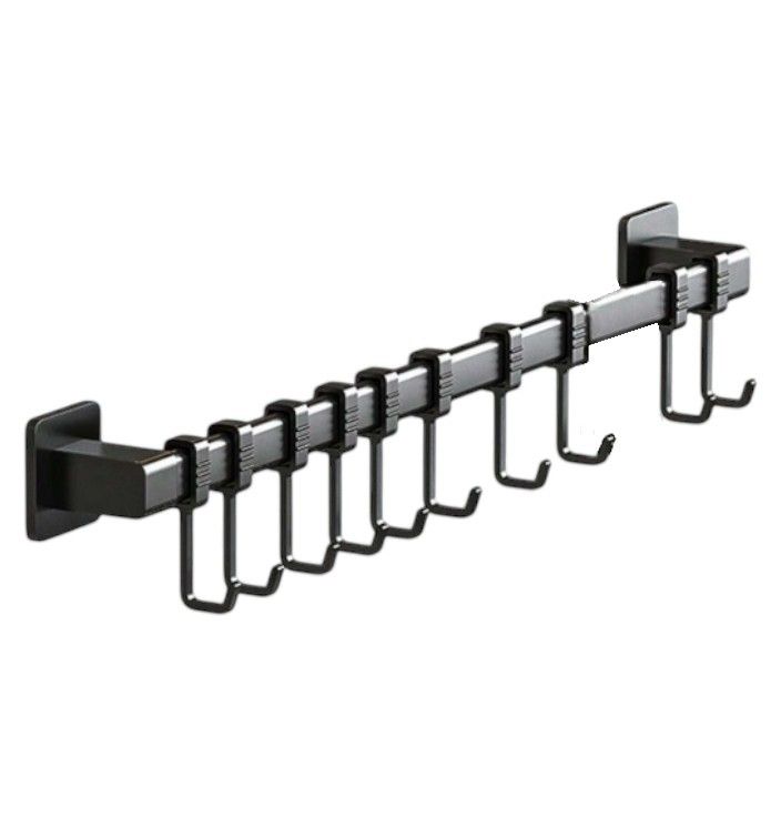 Wall-Mounted Kitchen Utensil Rack with 10 Adjustable Hooks - Grey ...