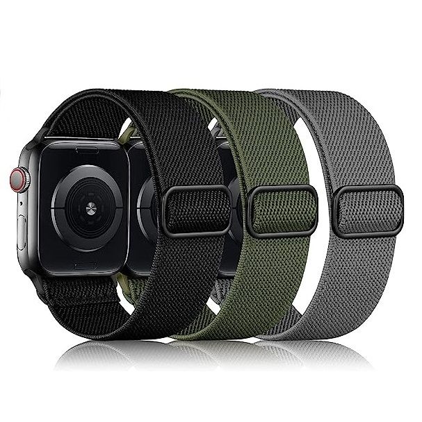 Okotec - 3 Pack Stretch Nylon Loop Band Strap for Apple Watch 42/44/45 ...