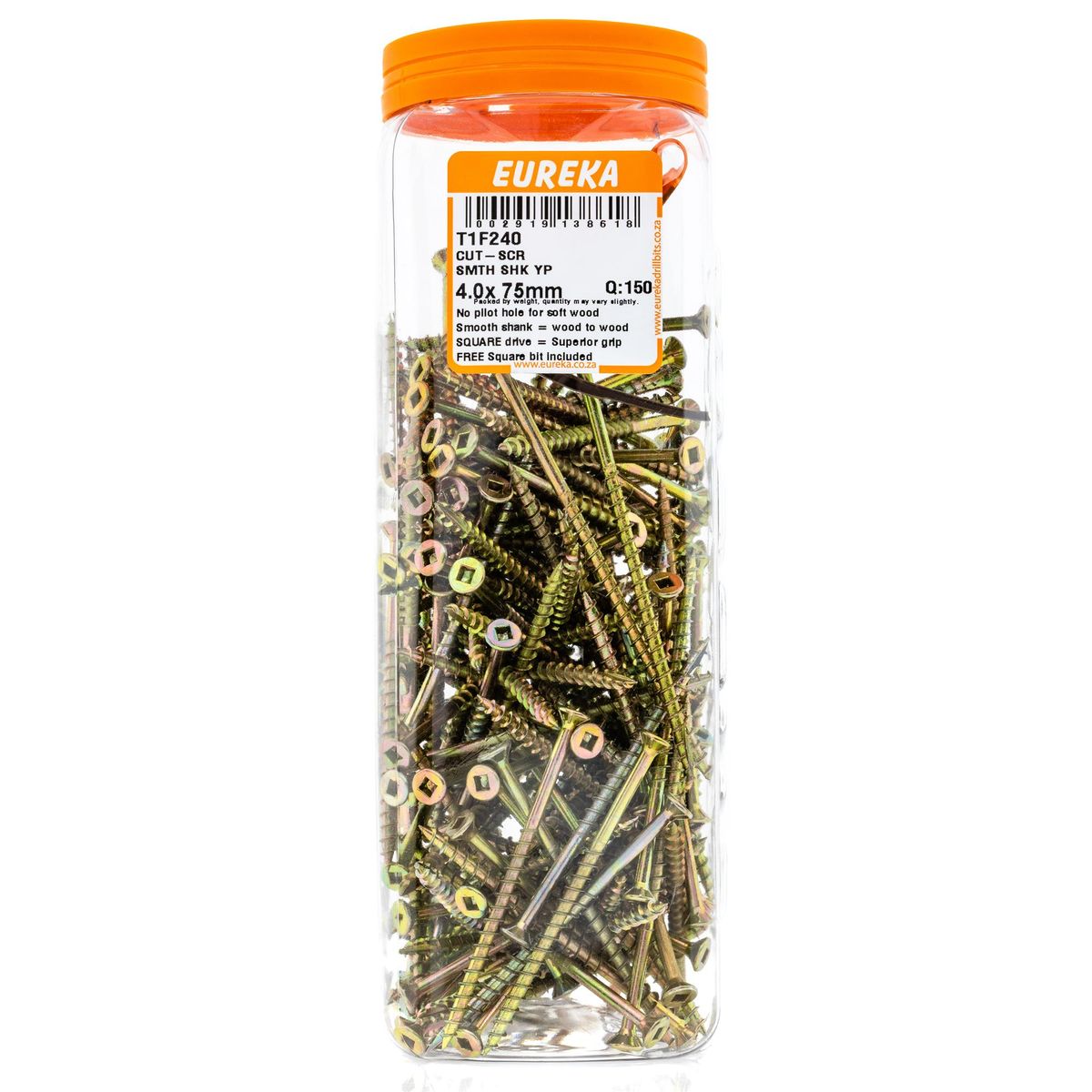 EUREKA Cut-Screw Smooth Shank Yellow Passivated 4 x 75mm Q:150 T1F240 ...