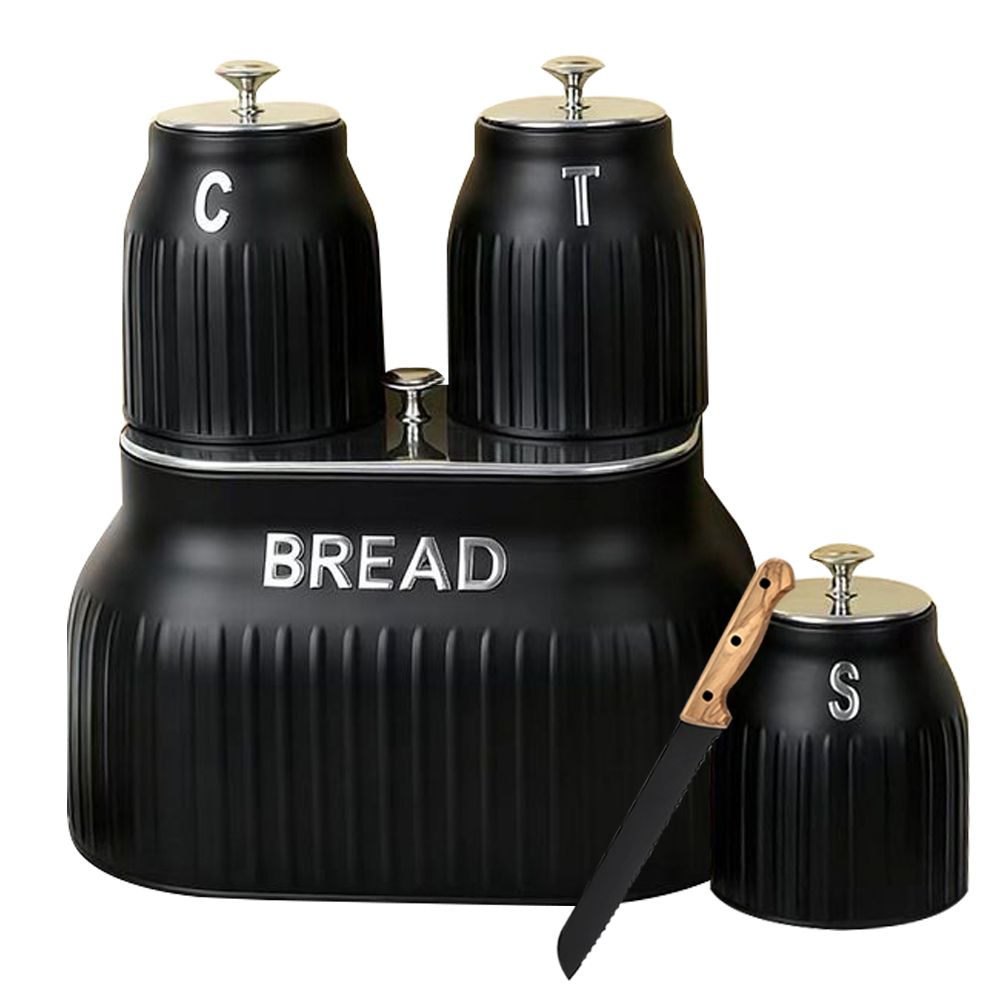 5 Piece Combo Set - Single Loaf Bread Bin & Tea Coffee & Sugar Canister ...