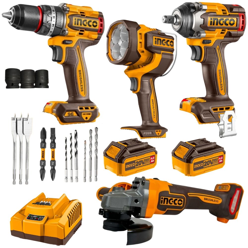 Ingco - Cordless Impact Drill 96Nm, Wrench, Grinder and Work Lamp Combo ...