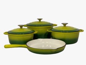 Authentic Cast Iron Dutch Oven Cookware Pot 7 Piece Set - Apple Green ...