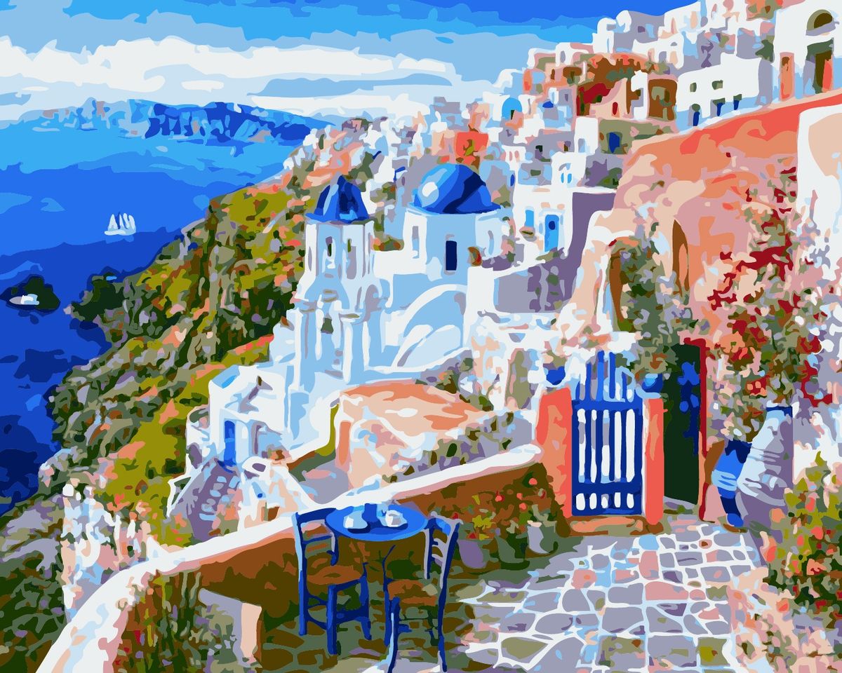 Adult Paint by numbers -Santorini Sea views Framed canvas 50 x 40 ...