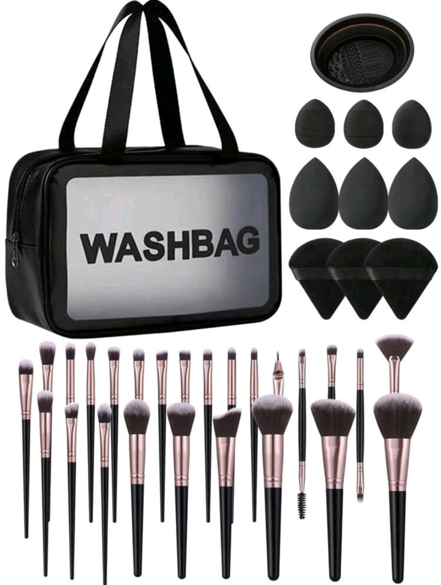 High-Quality Large Makeup Tool Set with Travel Bag - Set of 38 (Black ...