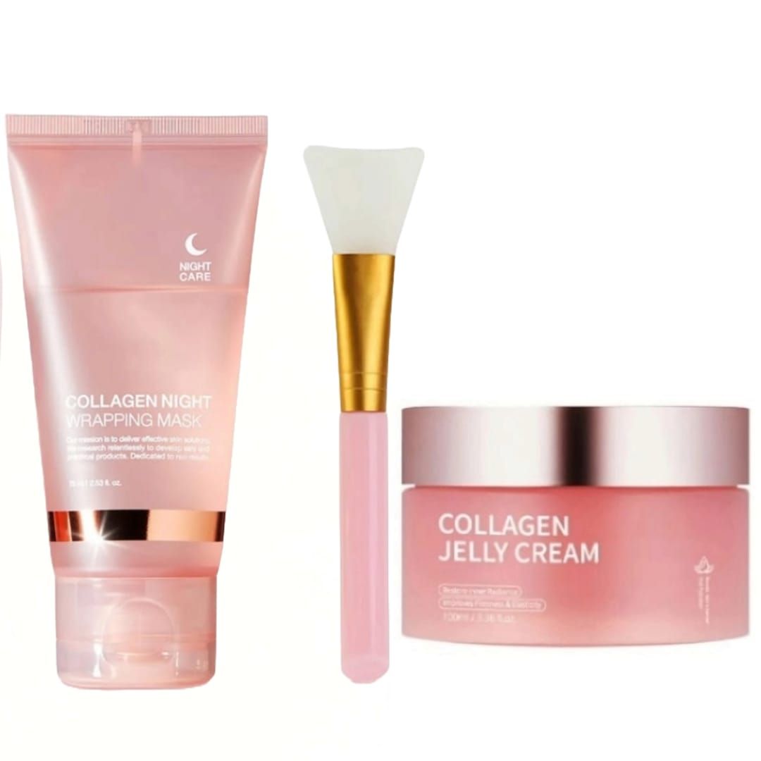 Collagen Night Care Set - Wrapping Mask, Jelly Cream & Silicone brush ...