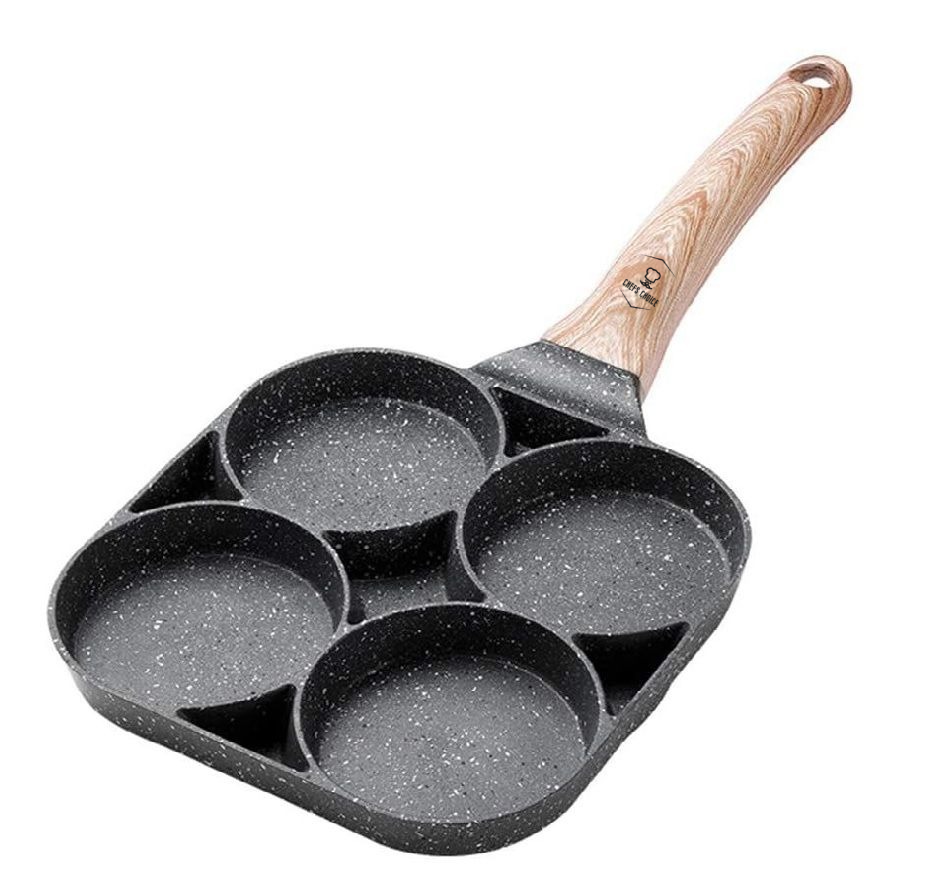 Chefs Choice Non-Stick 4 Hole Egg Frying Pan - Wooden Handle - Durable ...