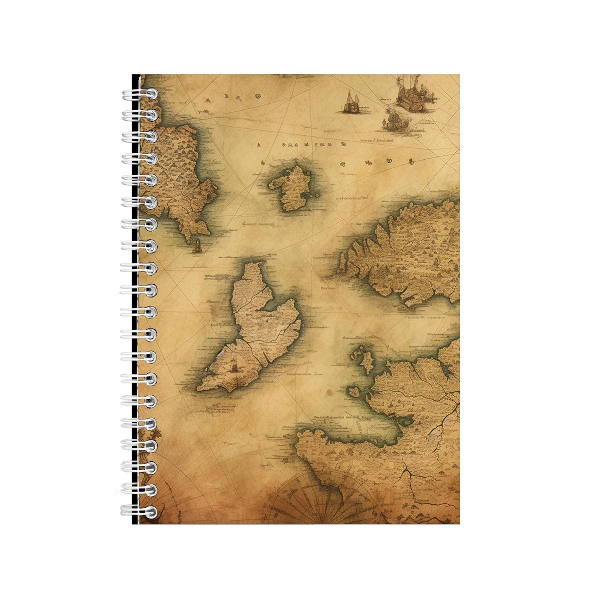 Brown A5 Notebook Spiral and Lined Maps Graphic Notepad Design Present ...