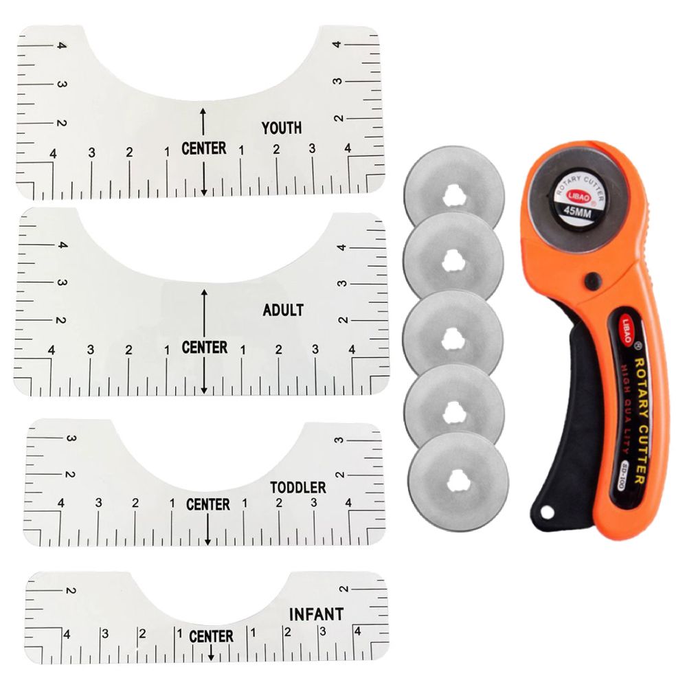 Craft DIY Stationery Shirt Alignment Ruler & Rotary Cutter Blades Set ...