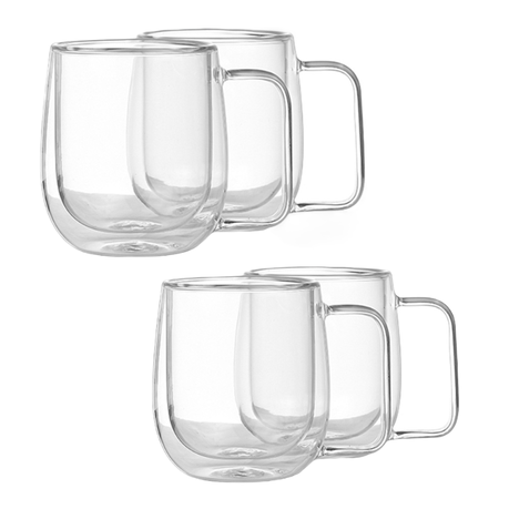 Double Walled Thermo Coffee Mugs Glass Cappuccino Mug Pack of 4 280ml