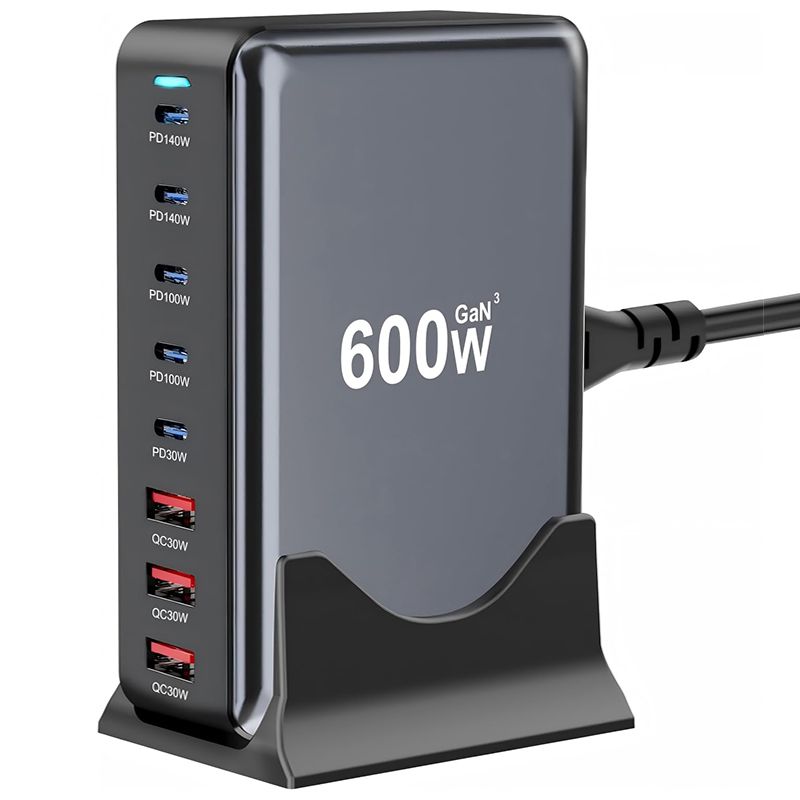 600W USB-C Charging Block, 8 Port GaN Fast Charging Power Adapter ...