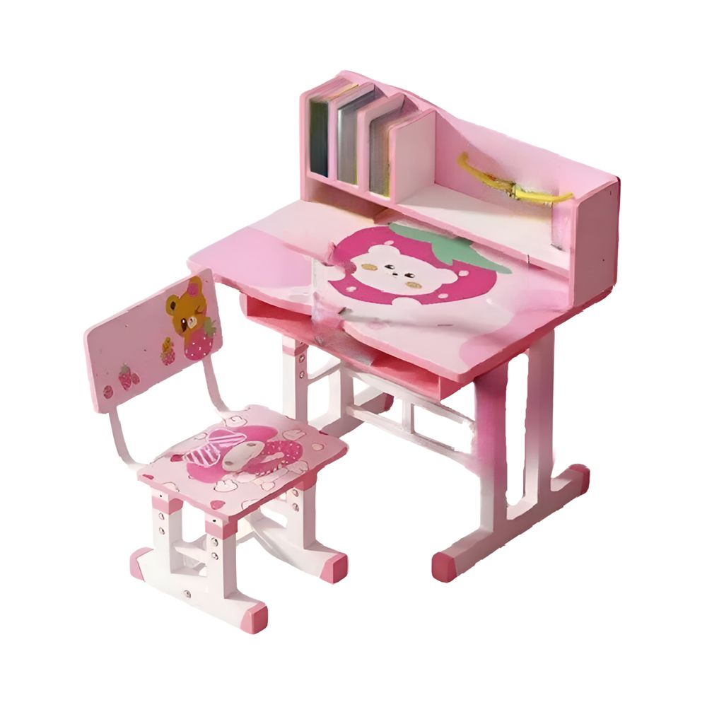 Nordic Girls Height Adjustable Cartoon Study Table With Shelves And ...