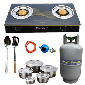 Gas Stove 2 Plate, 5Pcs Stock Pots, 7kg cylinder, 2 Free Kitchen ...