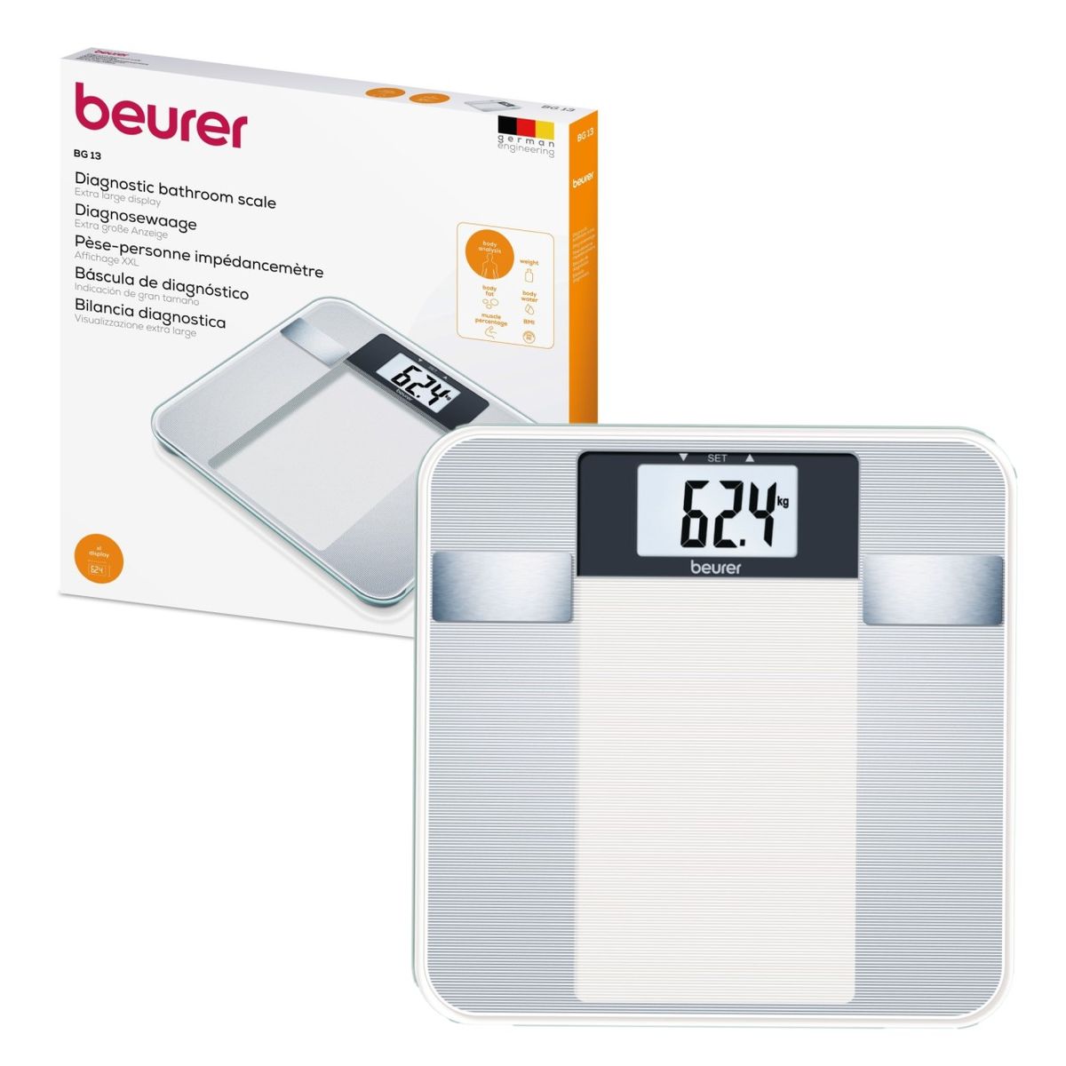 Beurer Diagnostic Scale | BG 13 | Measures Weight, Fat, Water, Muscle ...