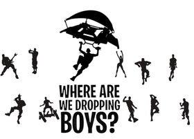 Fortnite Wall Sticker Set - "Where We Droppin' Boys?" + 10 Emote Decals ...