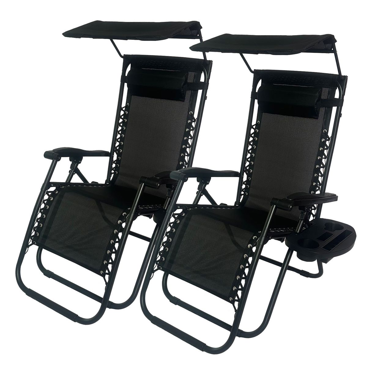 Folding Sun Lounge Chair Set of 2 Tanning Chair with Sun Shade & Side ...