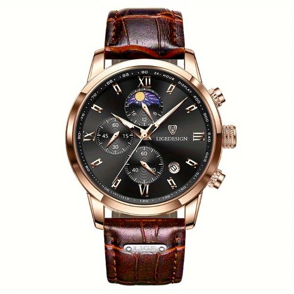 LIGE - Quartz Watch With Electron Luminescent Dial - Brown | Shop Today ...