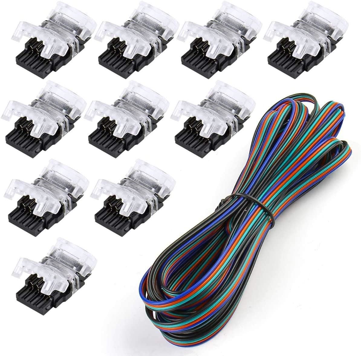 10-Pack 4-Pin LED Connectors with Strip - for 10mm RGB 5050 LED Strip ...