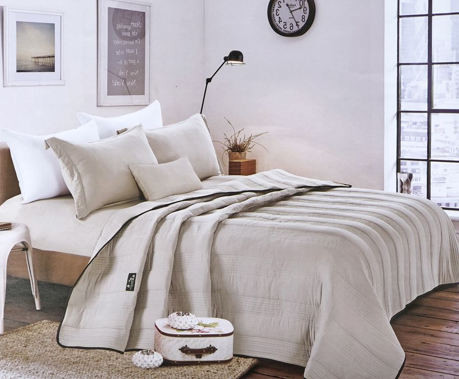 Light Beige King Size Pre-washed Quilt Set Polyester Material, 4 Piece ...