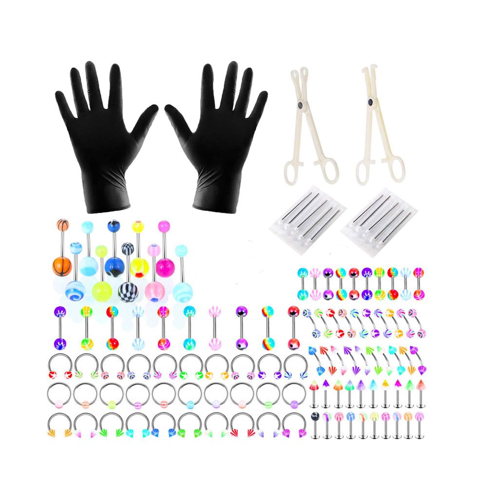 114 Piece Steel Acrylic Colorful Belly Tongue Body Piercing Jewelry ...