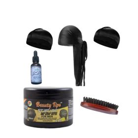 Men Wave Kit- Durag, Brush, Wave Cap & Wave Pommade & Hair Growth Oil ...