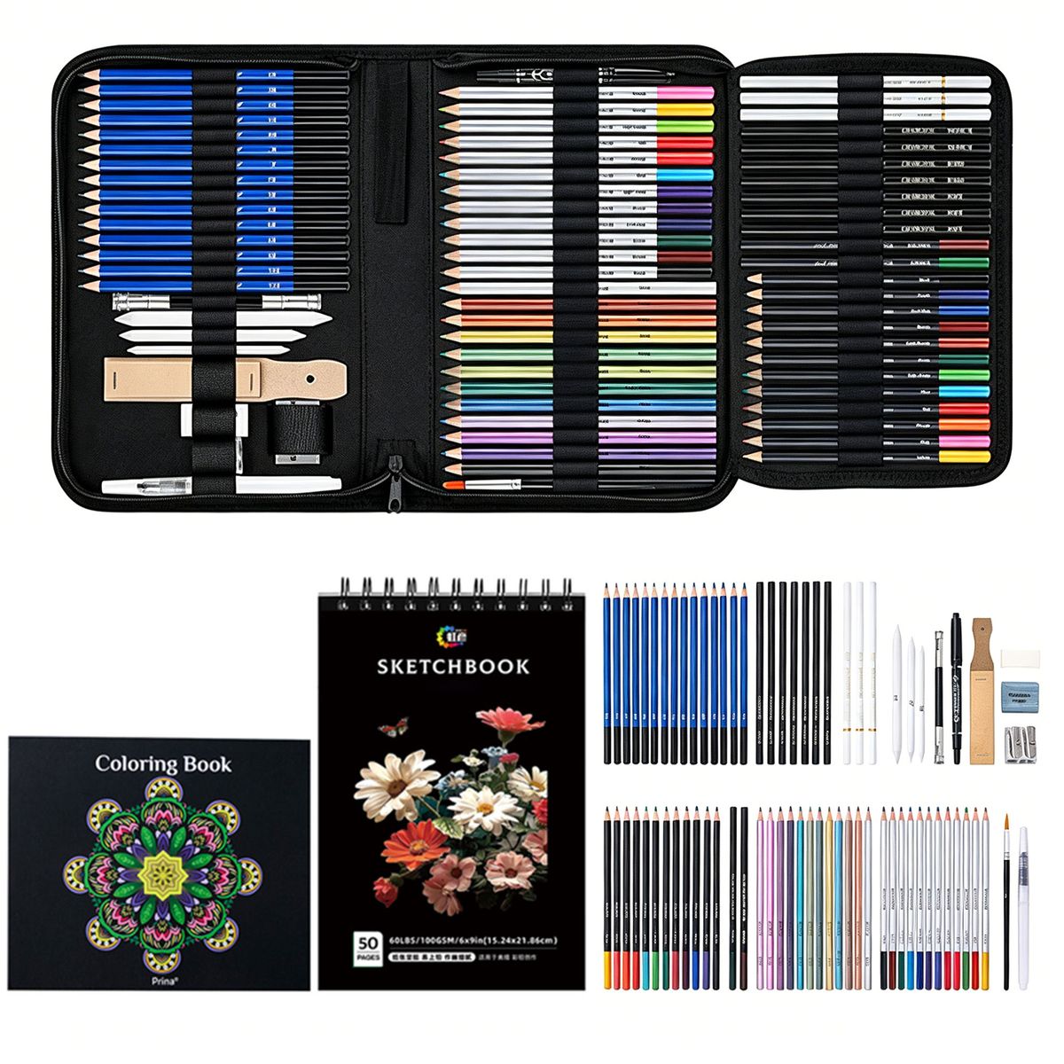 Drawing Set Sketching Kit, Pro Art Supplies with 3Color Sketchbook, as ...