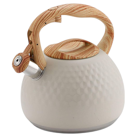 Diamond-Patterned 3L Whistling Kettle With Woodgrain Handle - Beige ...