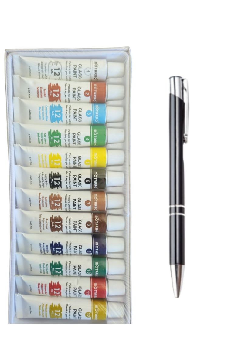 Glass Arts And Crafts Paint Set 12 Colours And 12ml Tubes With Added ...