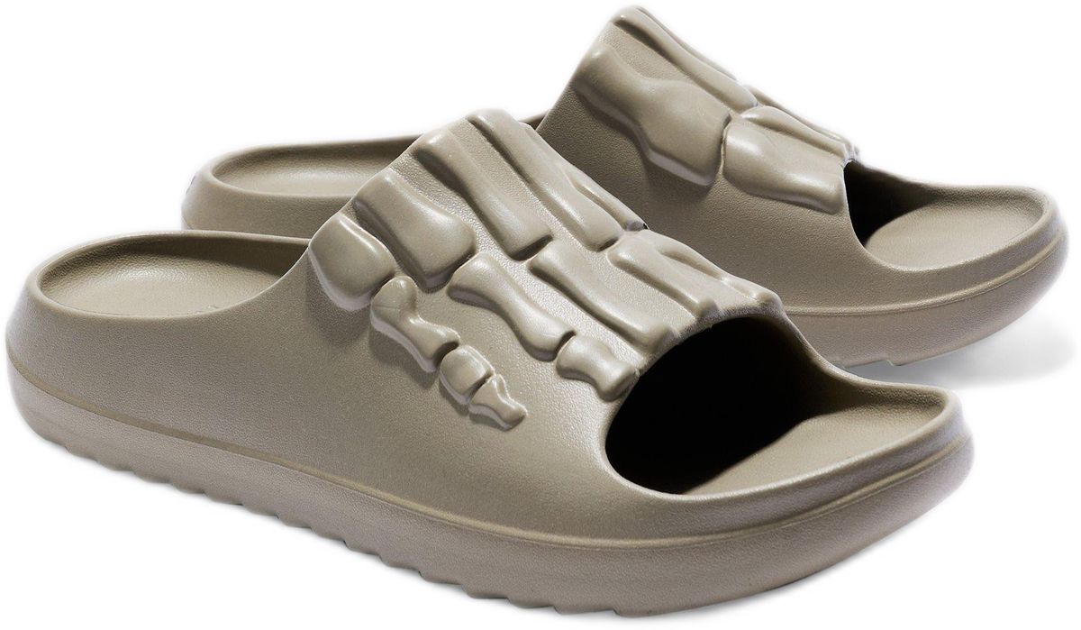 boohooMAN - Mens Perforated Skeleton Moulded Slider Sandals - Stone ...