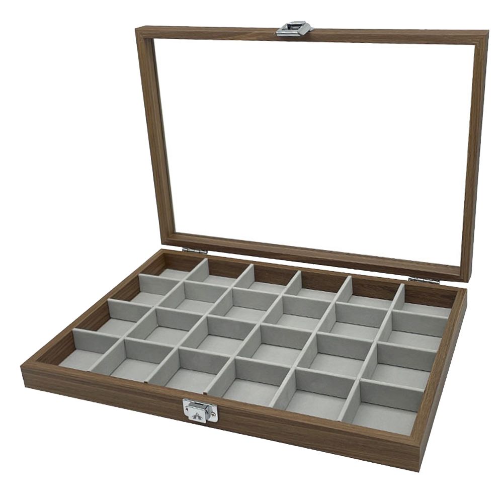 Portable 24 Slots Wood Storage Display Box with Cover for Jewelries ...
